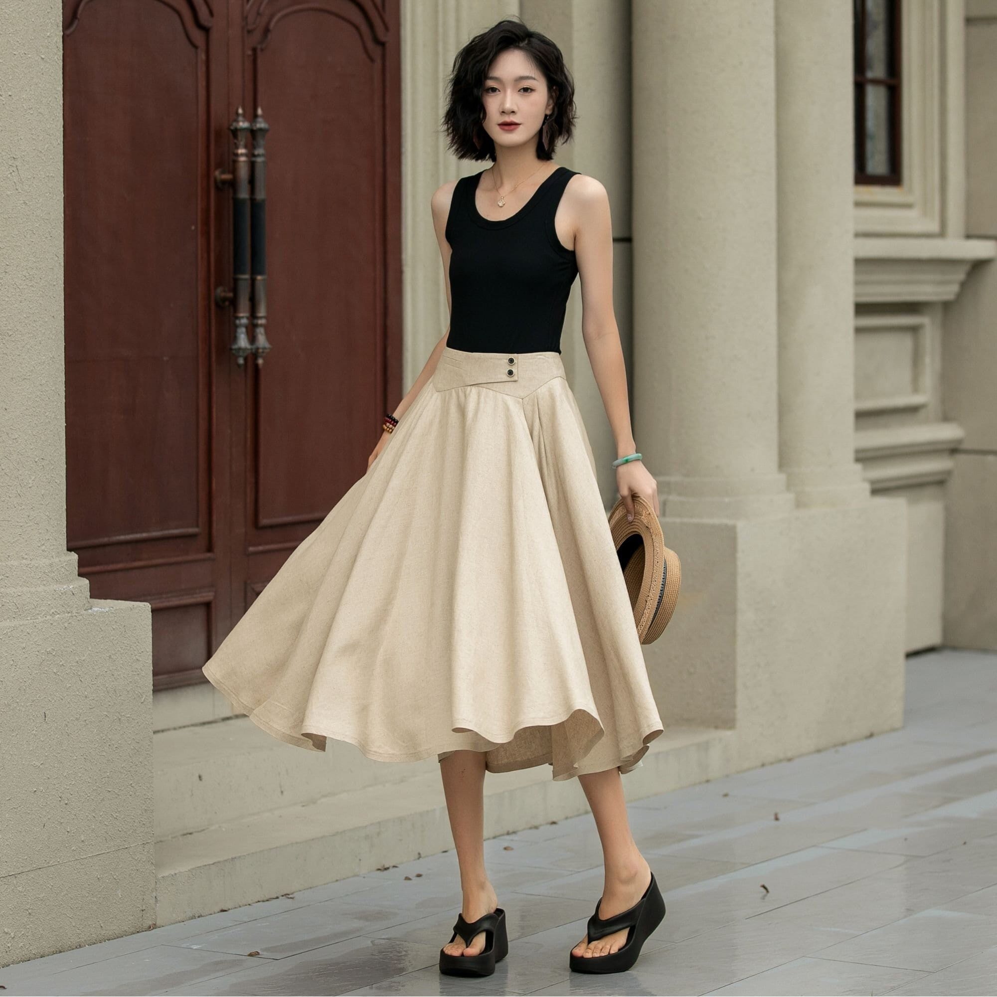 Midi Circle Linen Skirt, A Line Linen Skirt, Flare Linen Skirt, Swing ...