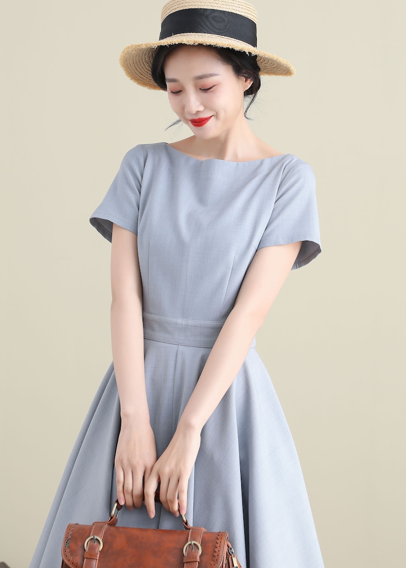 Light Blue Swing Dress 1950s Retro Midi Dress Women Fit and - Etsy
