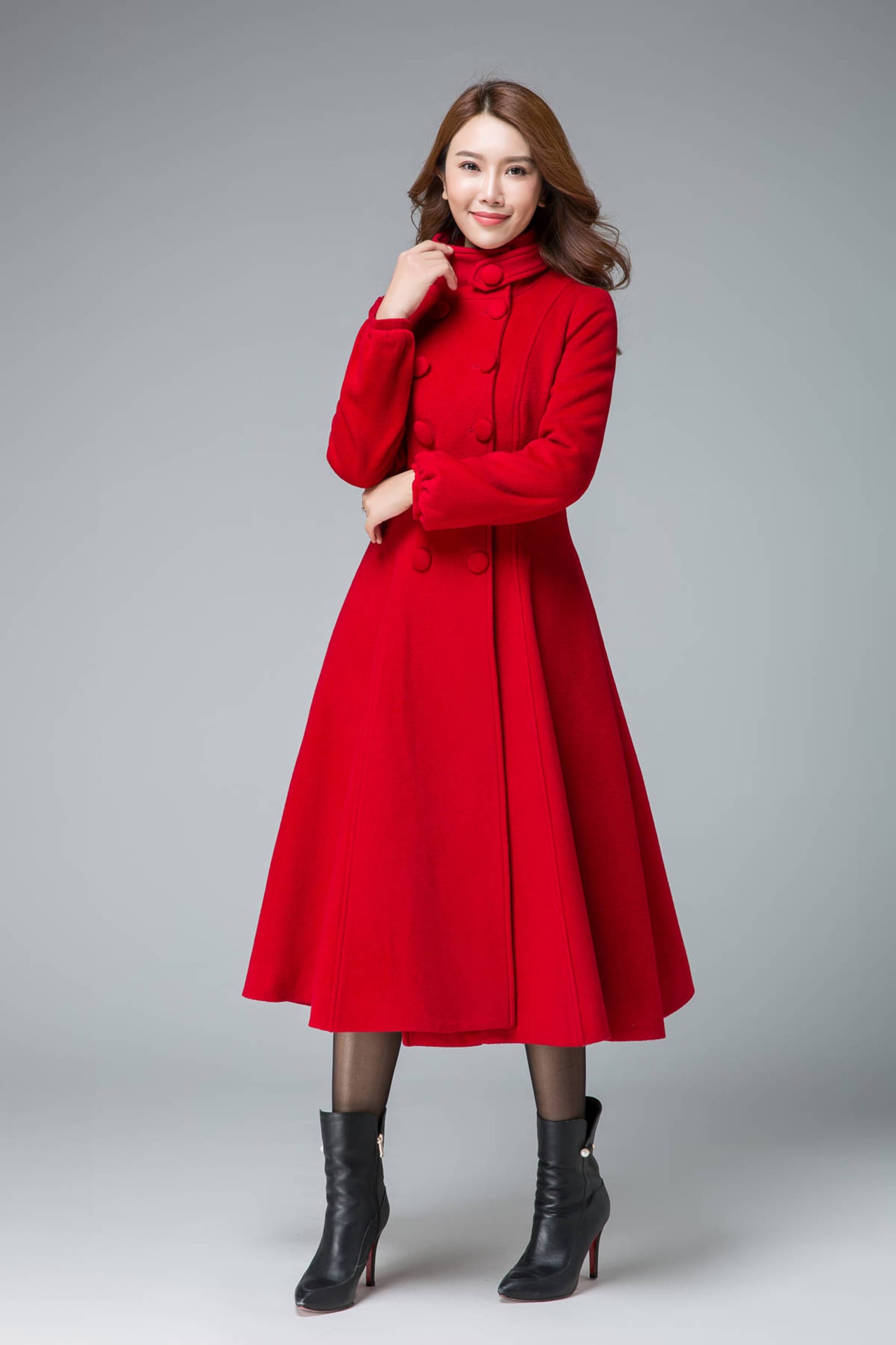 Red Coat, Wool Coat, Winter Coat, Warm Coat, Fit and Flare Coat, Long ...