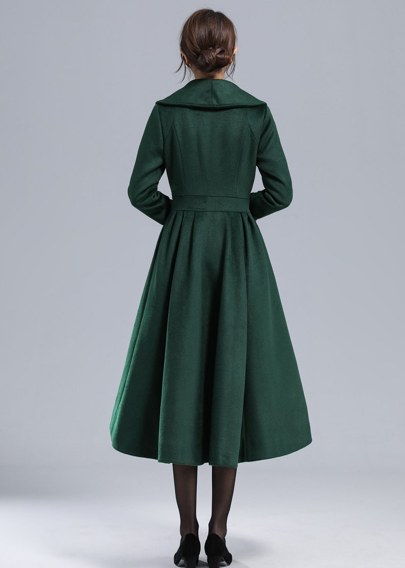 Dark Green Wool Princess Coat Long Wool Coat Fit and Flare | Etsy