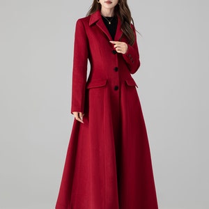 Red Long Winter Coat, Trench Coat, Maxi Wool Coat, Swing Wool Coat ...