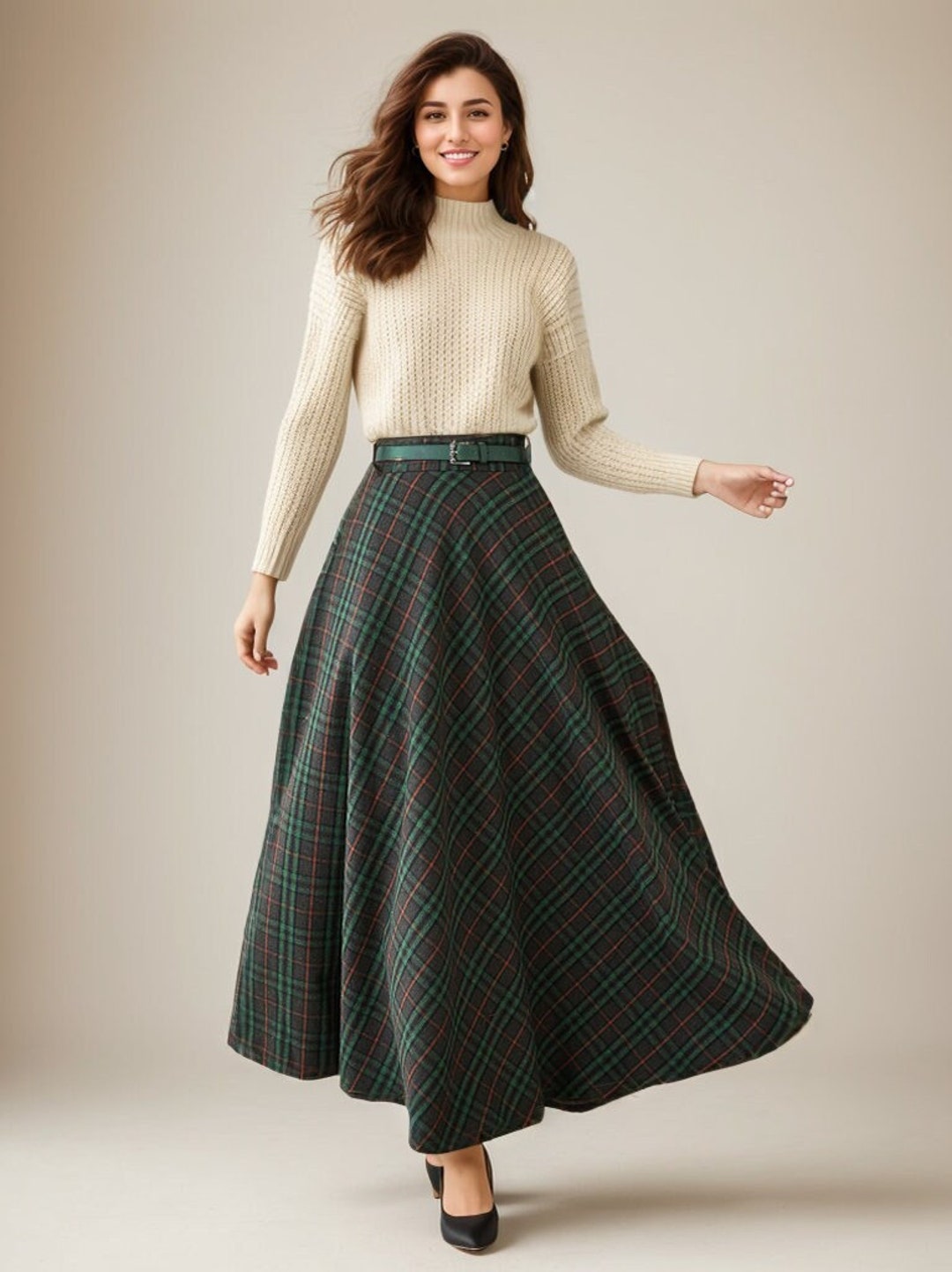 Wool Skirt, Long Wool Plaid Skirt, Maxi Wool Skirt, Swing Wool Skirt ...