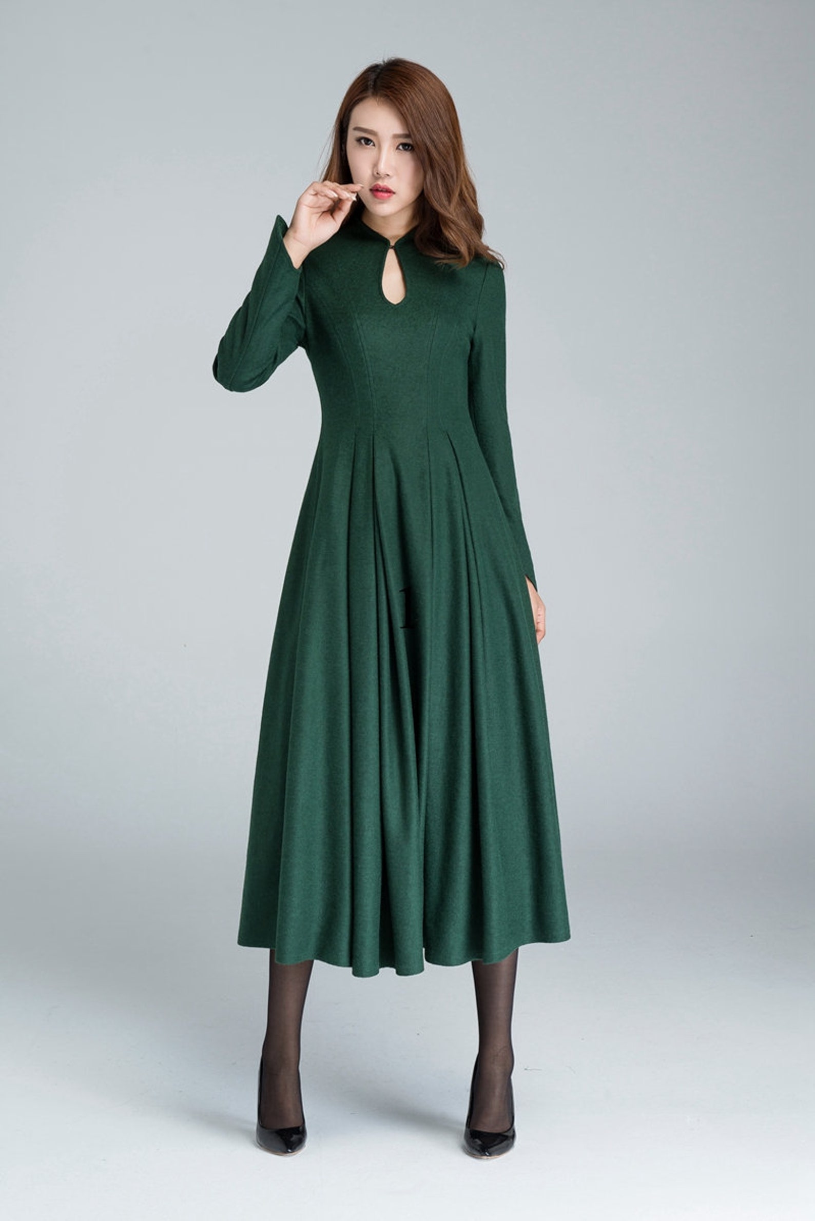 Vintage Inspired Winter Wool Dress Women Mandarin Collar Wool - Etsy
