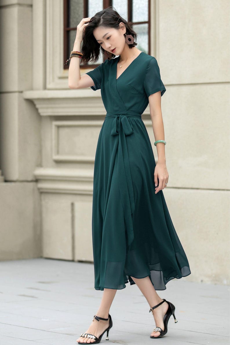 Chiffon Dress, Wrap Dress, Summer Midi Chiffon Dress, Womens Dress ...