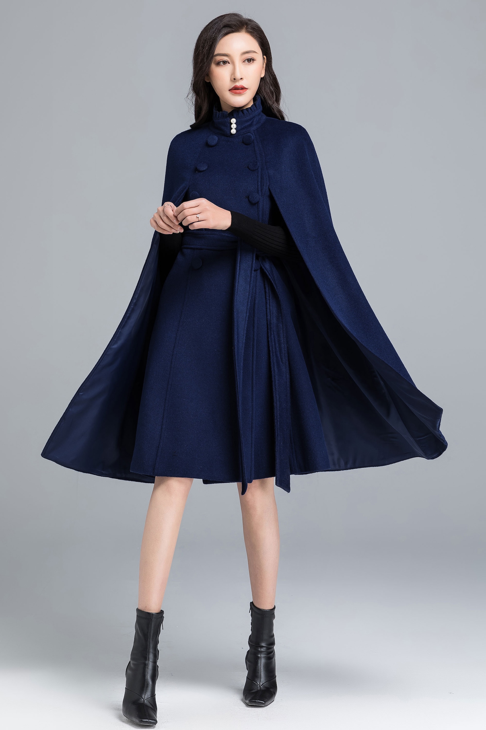 Winter Wool Cape Coat Women Long Wool Cape With Stand Collar - Etsy UK