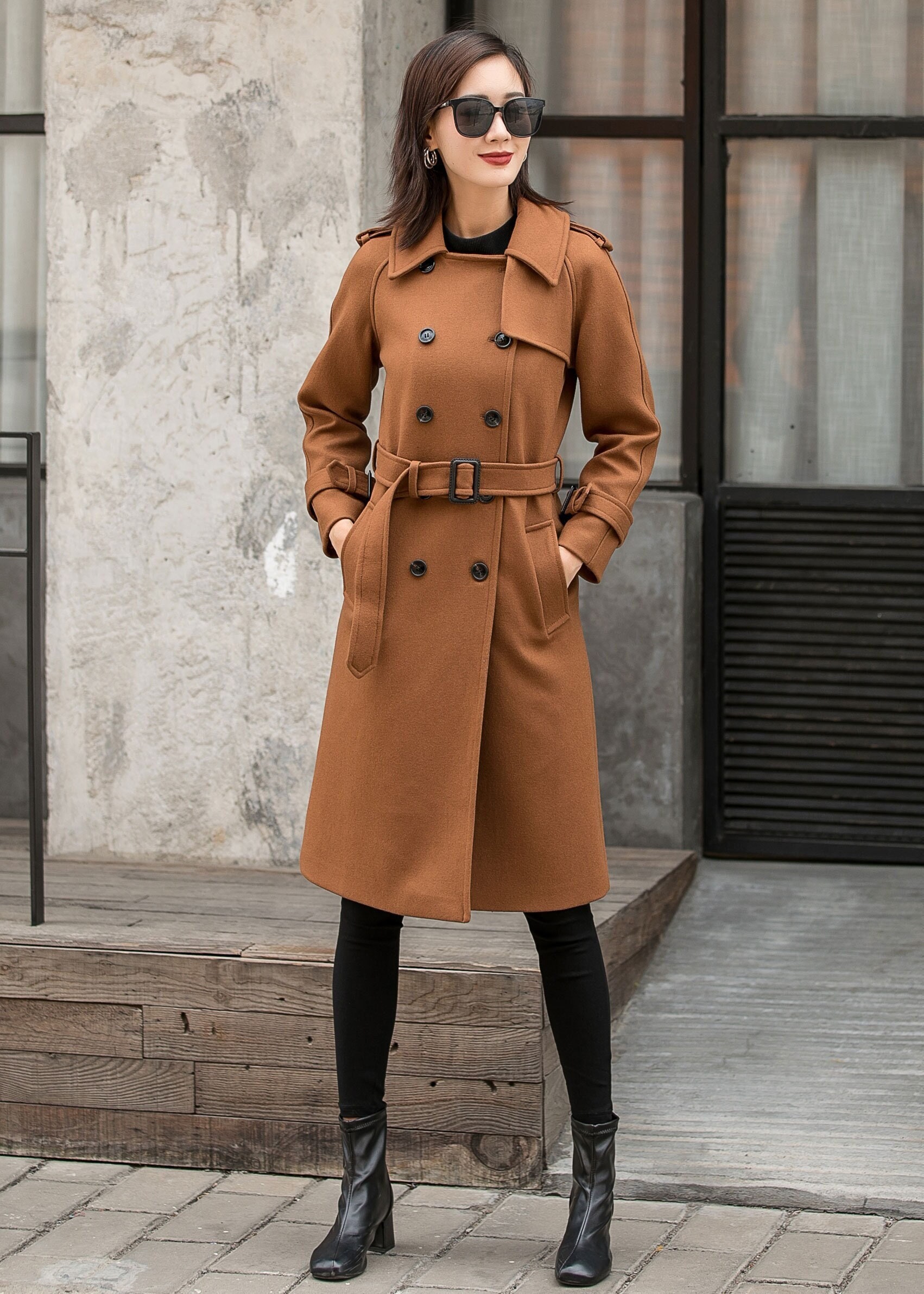 Double Breasted Camel Wool Military Coat Women Winter Long Etsy