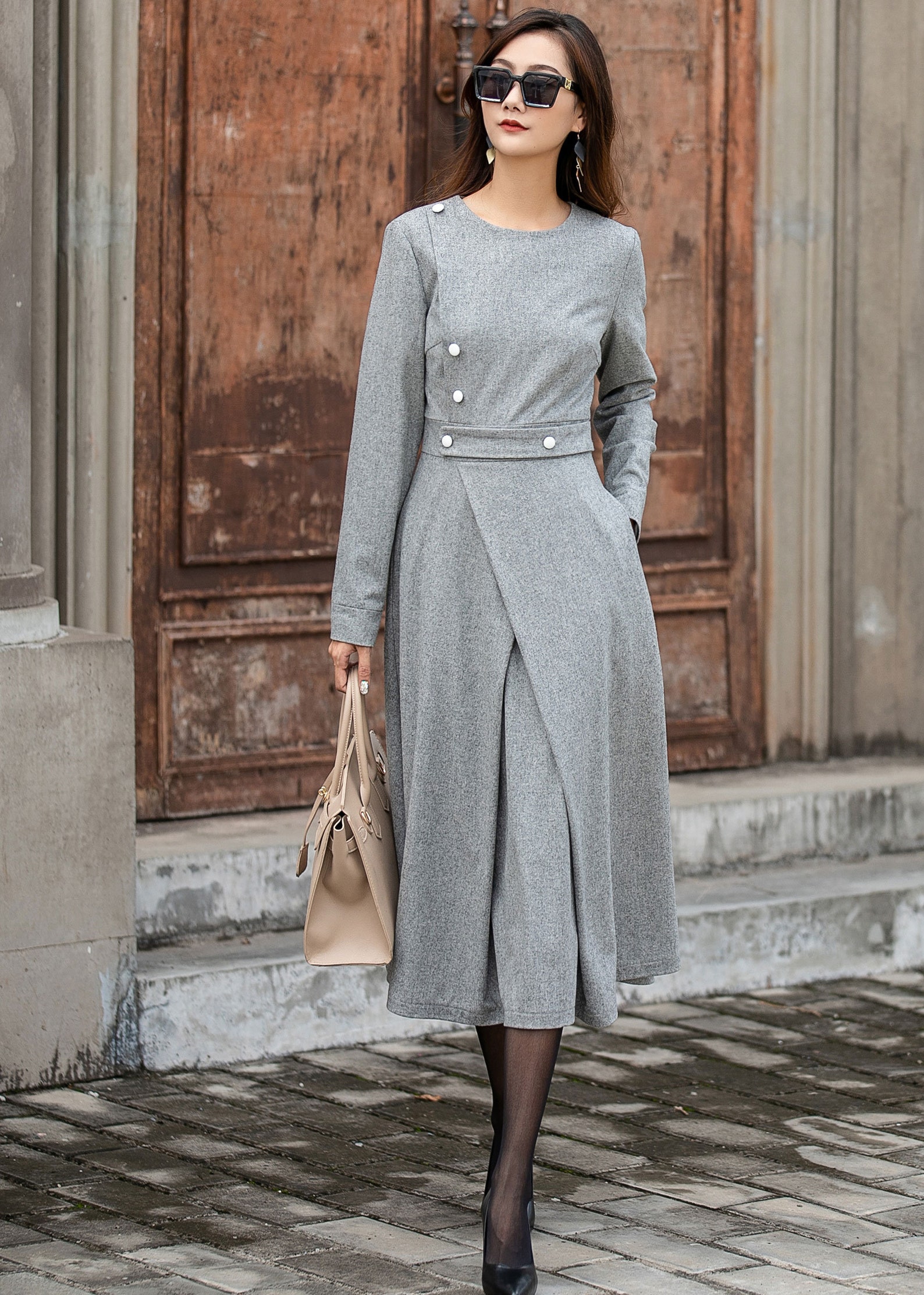 Wool Dress Gray Wool Midi Dress Long Wool Dress A-line Wool - Etsy UK