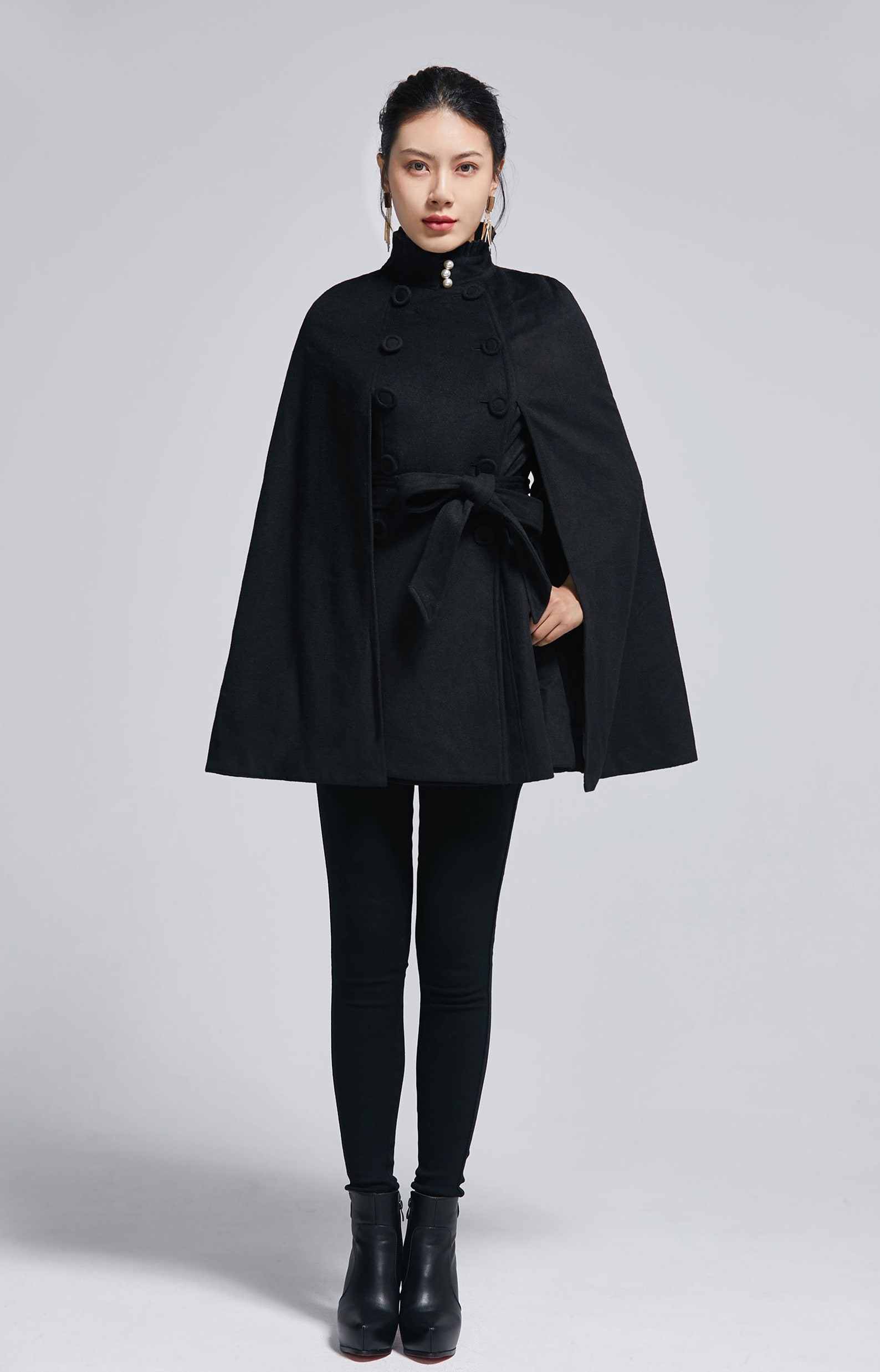 Burgundy Swing Cloak Coat, Winter Wool Cape Coat Women, Long Wool Cape ...
