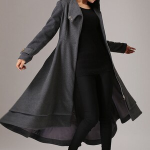 Gray Wool Coats, Long Wool Coat Women, Winter Coat, Wool Coat, Swing Coat, Belted Wool Coat ...