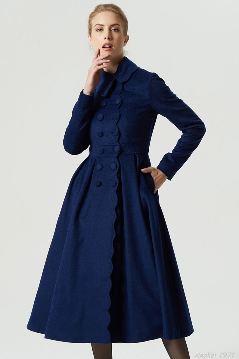 1940s Dark Blue Wool Princess Coat Double-breasted Long Wool - Etsy