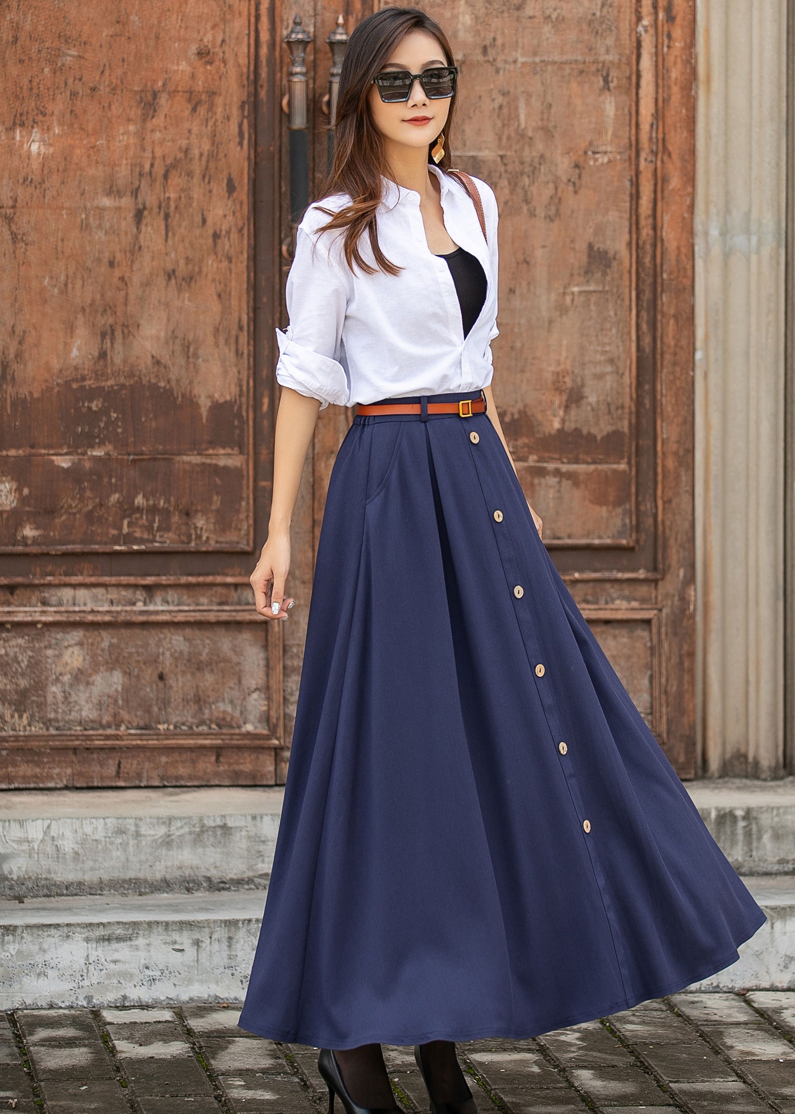 Linen Skirt Long Skirt Maxi Skirt Navy Blue Skirt A-line - Etsy