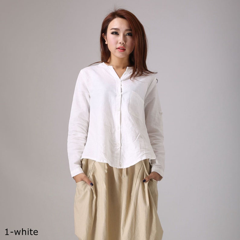 Long Sleeve White Linen Shirt Linen Shirt Women Causal Linen - Etsy