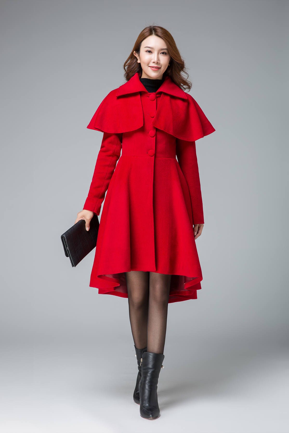 Wool Coat, Wool Cape Coat, Winter Coats, Red Coat, High Low Coat ...