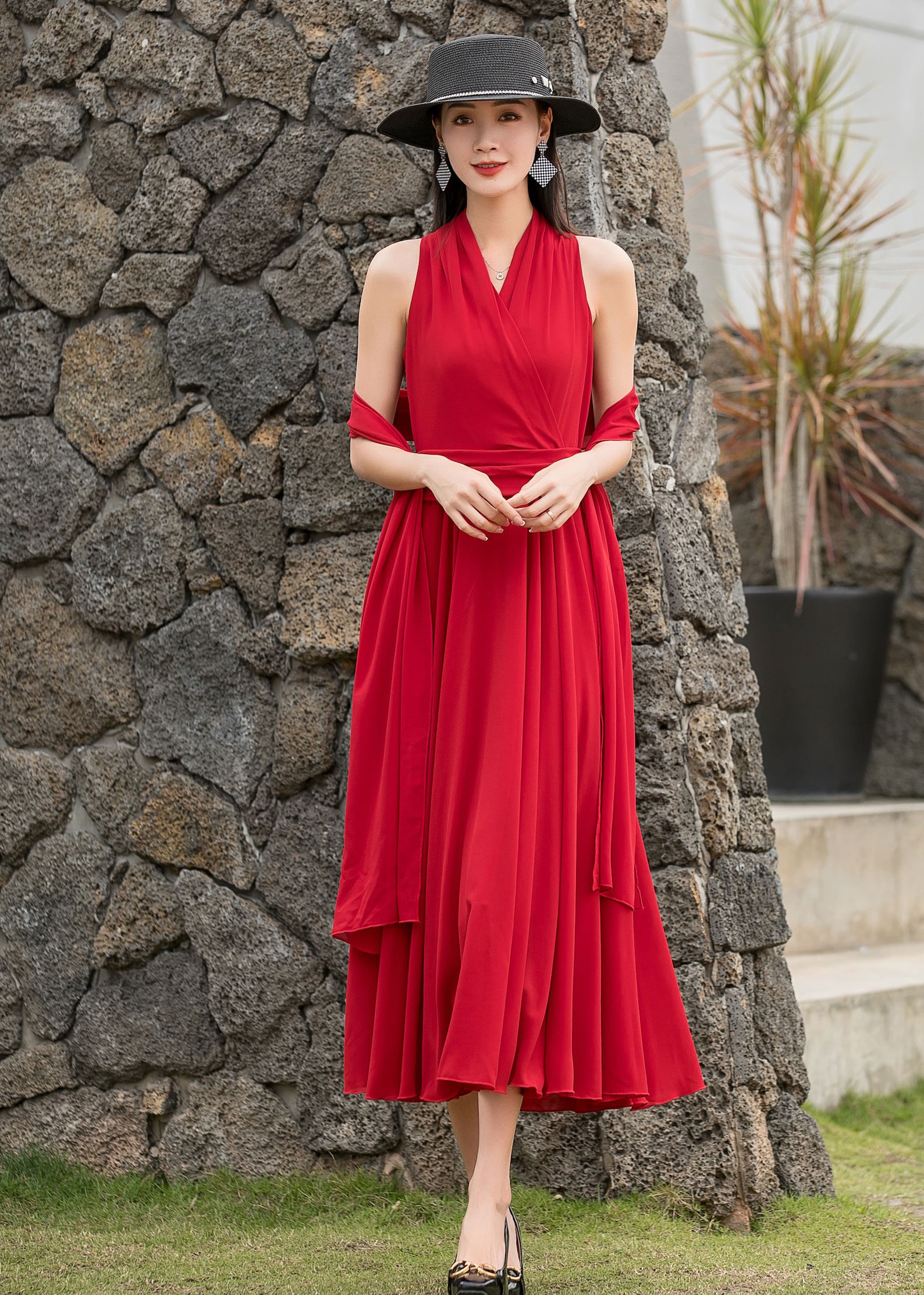 Summer Chiffon Dress V Neck Full Chiffon Dress Sleeveless | Etsy