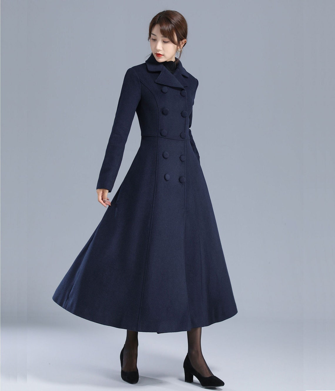 Long Wool Coat Women Blue Coat Double Breasted Maxi Winter - Etsy