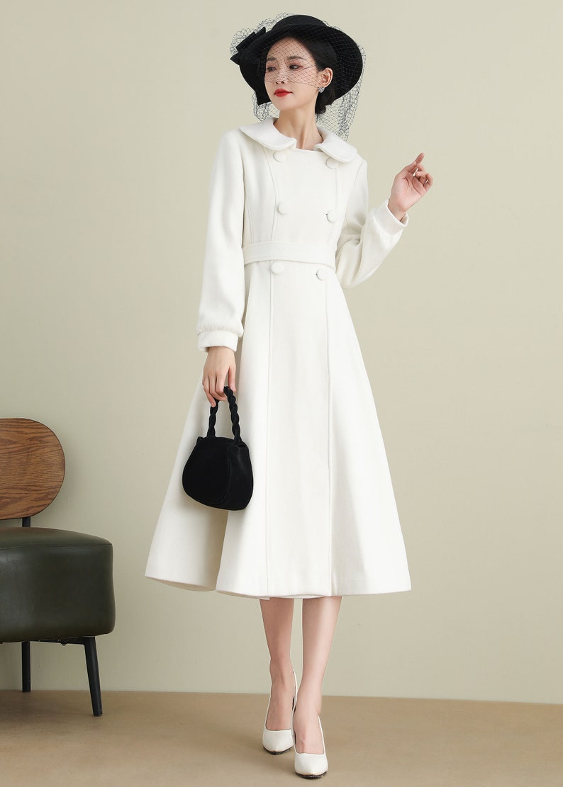 White Winter Wool Princess Coat, Wedding Coat, Dress Coat, Elegant Long ...