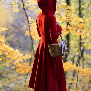 A Little Red Riding Hood Wool Coat, Long Wool Coat, Vintage Inspired ...
