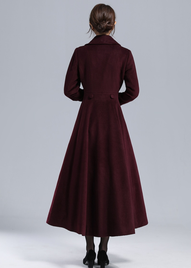Burgundy Wool Coat 1950s Long Wool Princess Coat Wool Trench - Etsy