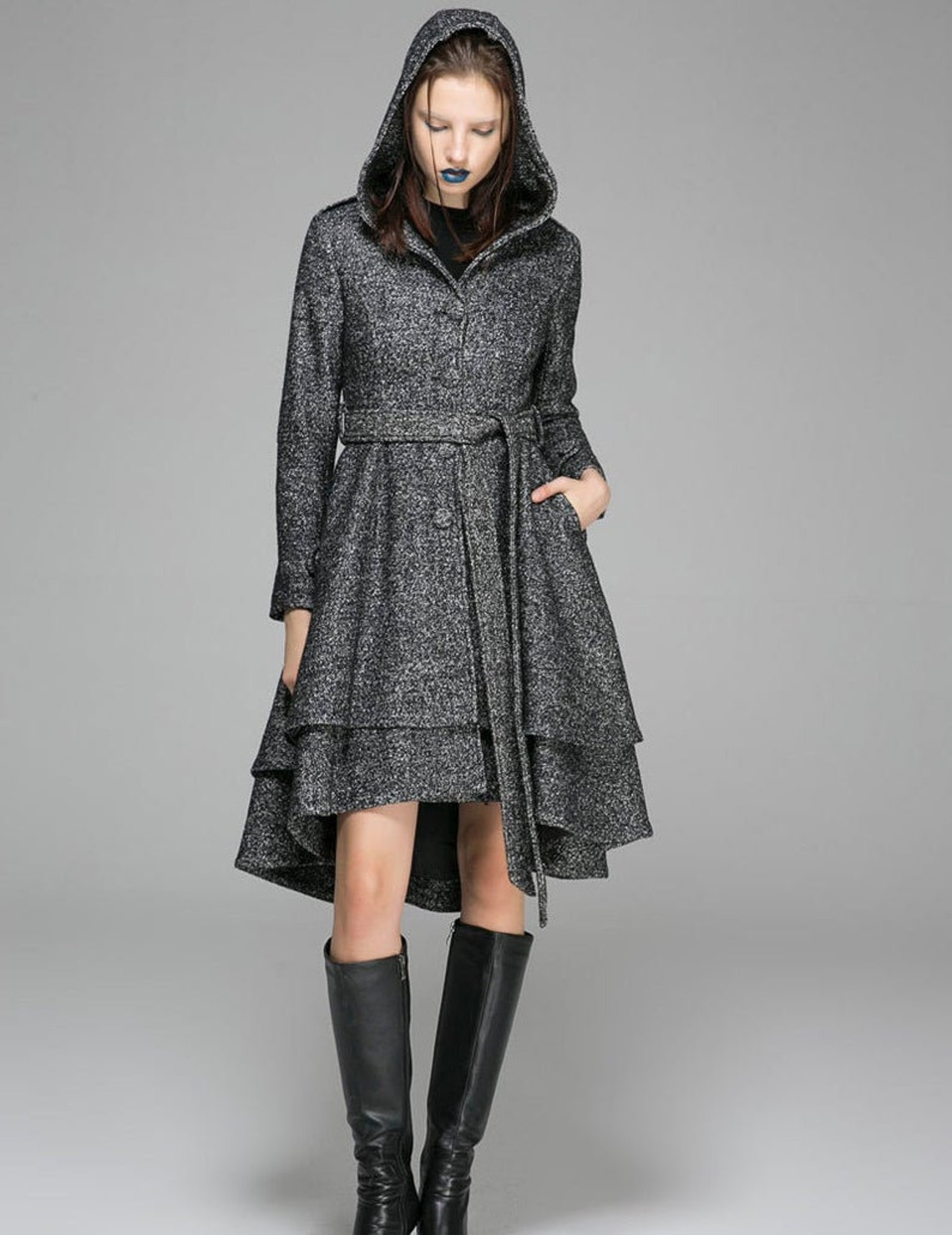 Hooded Asymmetrical Wool Coat Green Coat Winter Coat Women Etsy