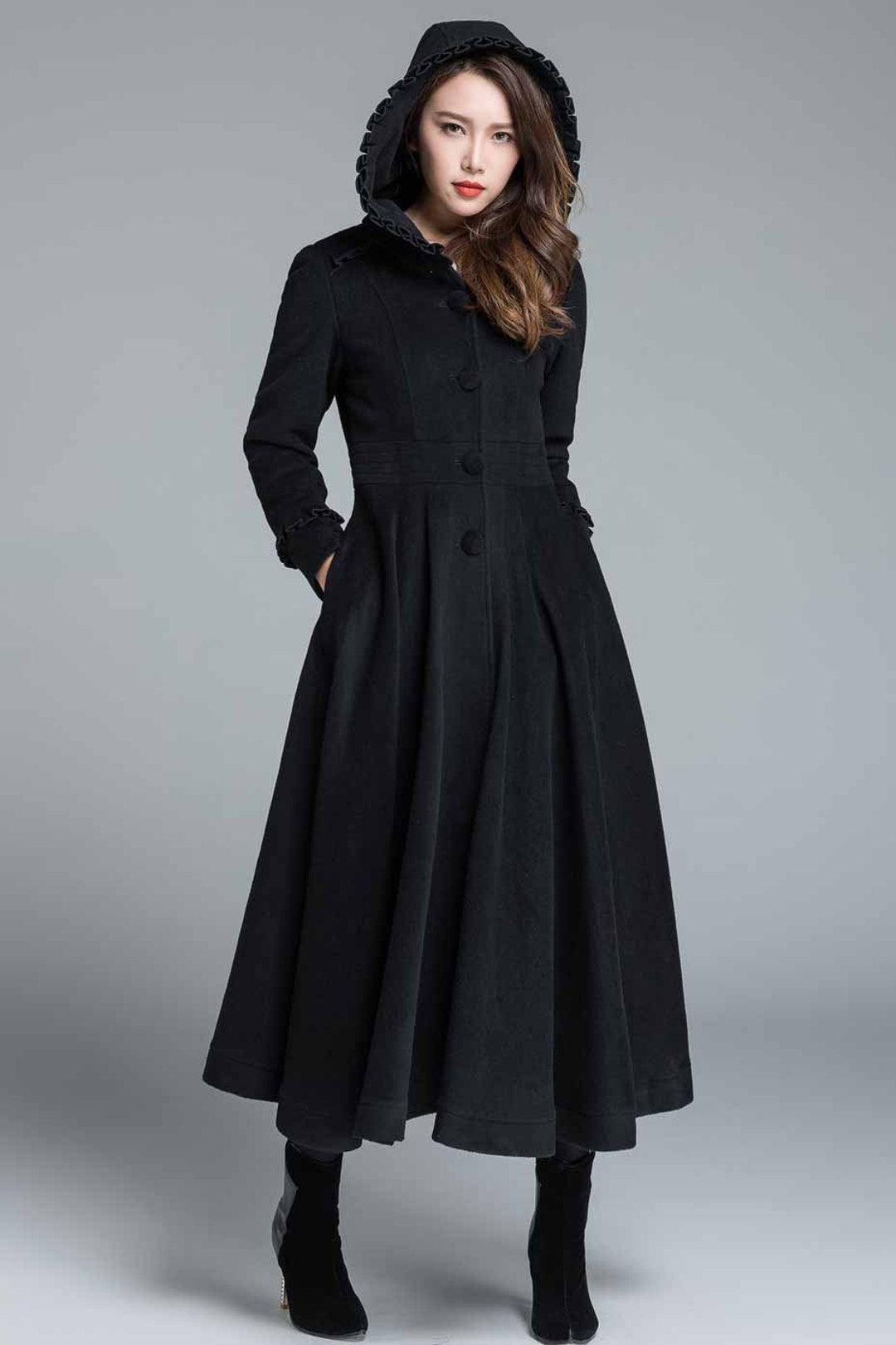 Wool Coat, Wool Coat Winter, Hooded Wool Coat, Vintage Inspired Wool ...