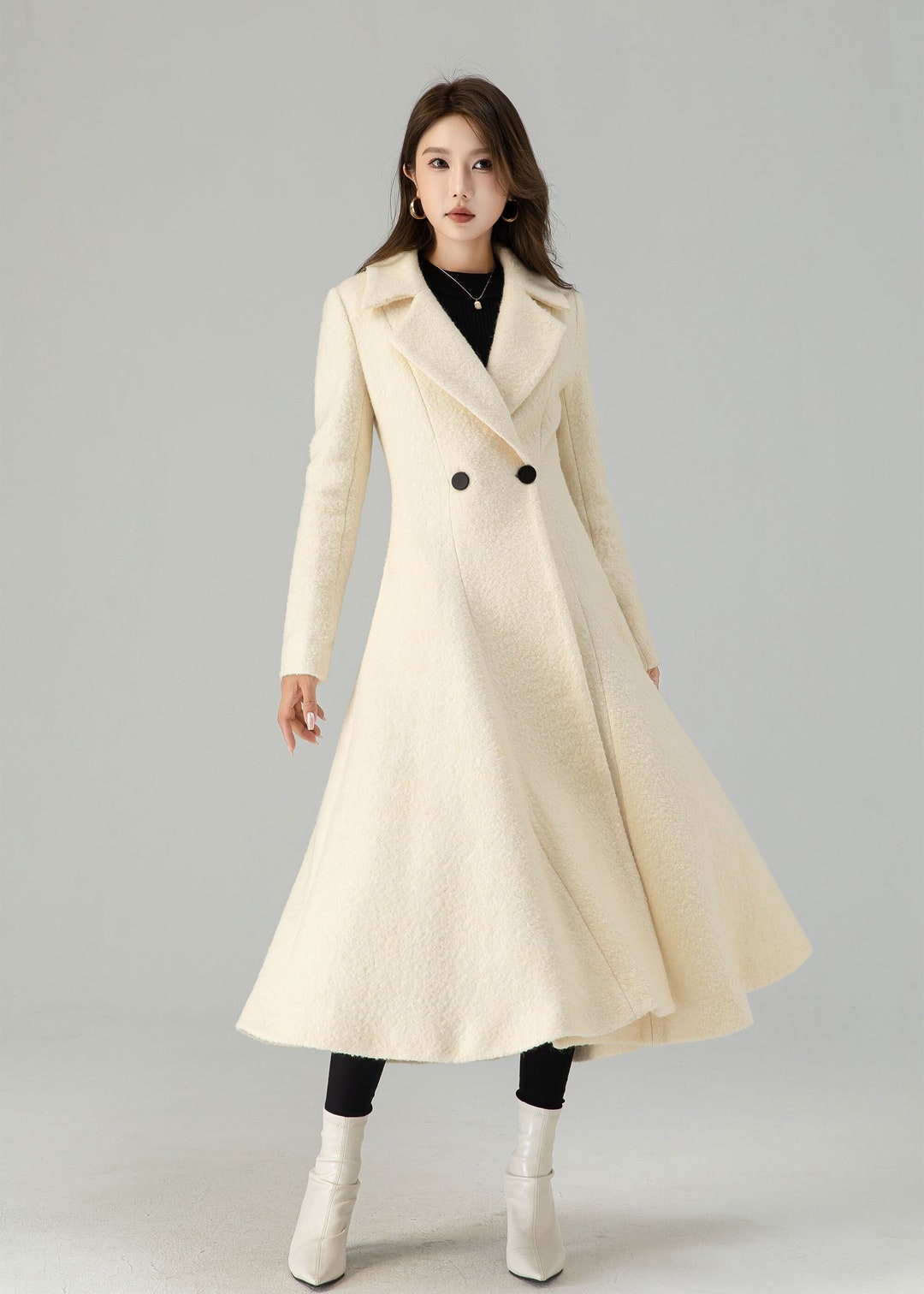 Off White Wool Coat Long Wool Coat Wedding Wool Coat Wool - Etsy