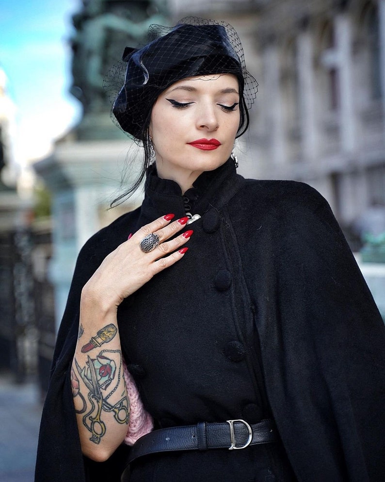 Black Wool Cape Coat for Women Plus Size Wool Cape Cloak | Etsy