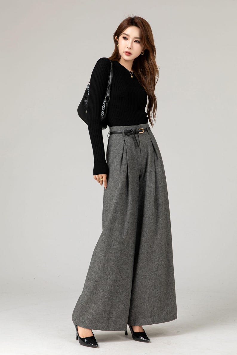 Herringbone Wool Pants, Winter Wool Pants, Wool Wide Leg Pants, Wool ...