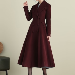 Wine Red Wool Coat, Wool Princess Coat, Winter Coat Women, A-line Swing ...