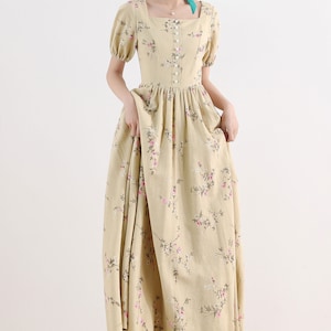 Linen Dress, Flower Maxi Dress, Vintage Inspired Flower Linen Dress ...