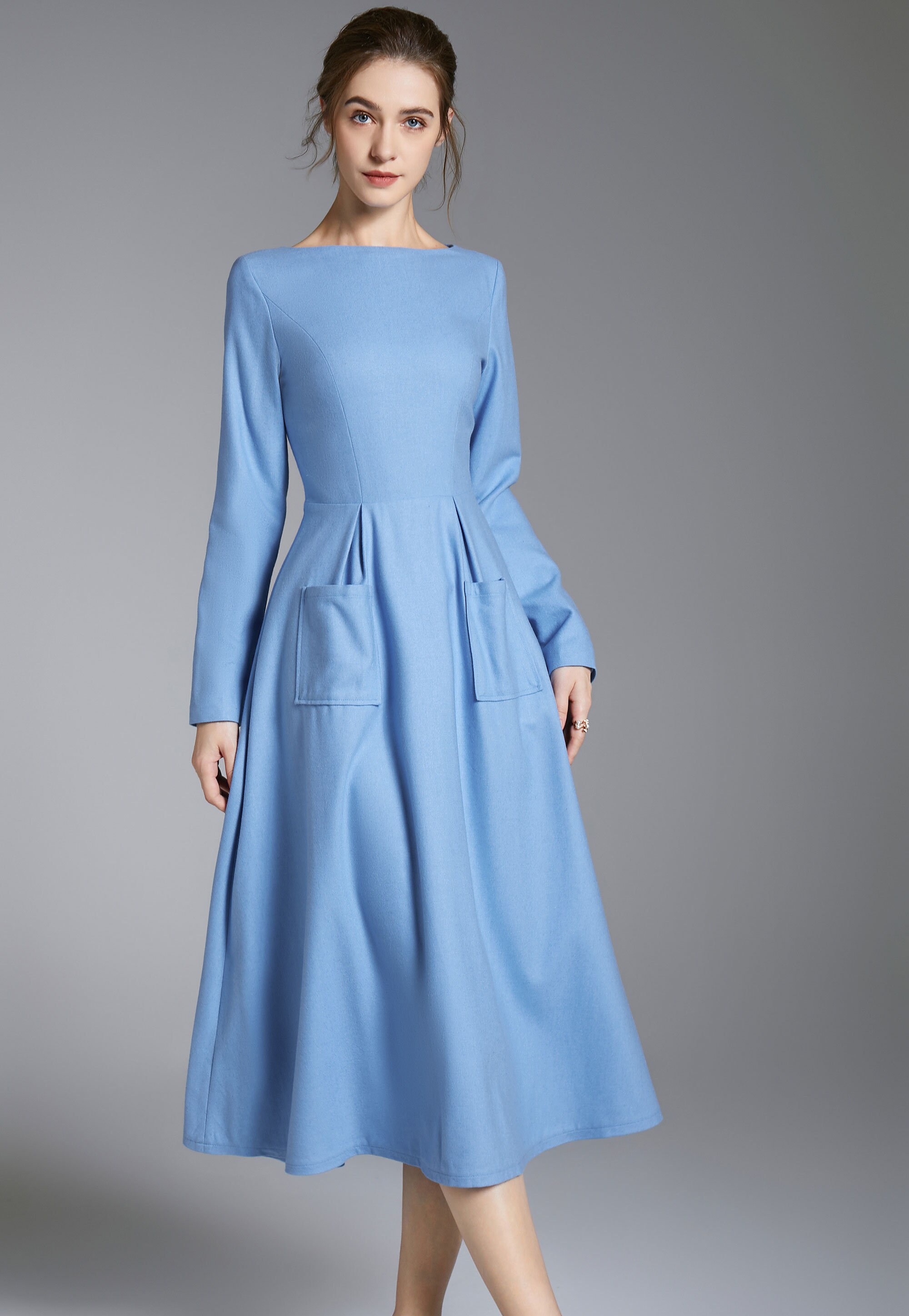 Wool Dress, Dress With Pockets, Light Grey Dress, Winter Wool Dress, Dress With Pockets, Light Grey Dress, Winter