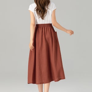 Weekend Getaways, Rust Red Linen Skirt, Linen Midi Skirt, A Line Skirt ...