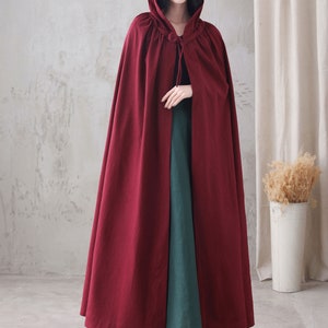 Black Medieval Linen Maxi Cloak With Hood, Linen Ranger Hooded Cloak ...