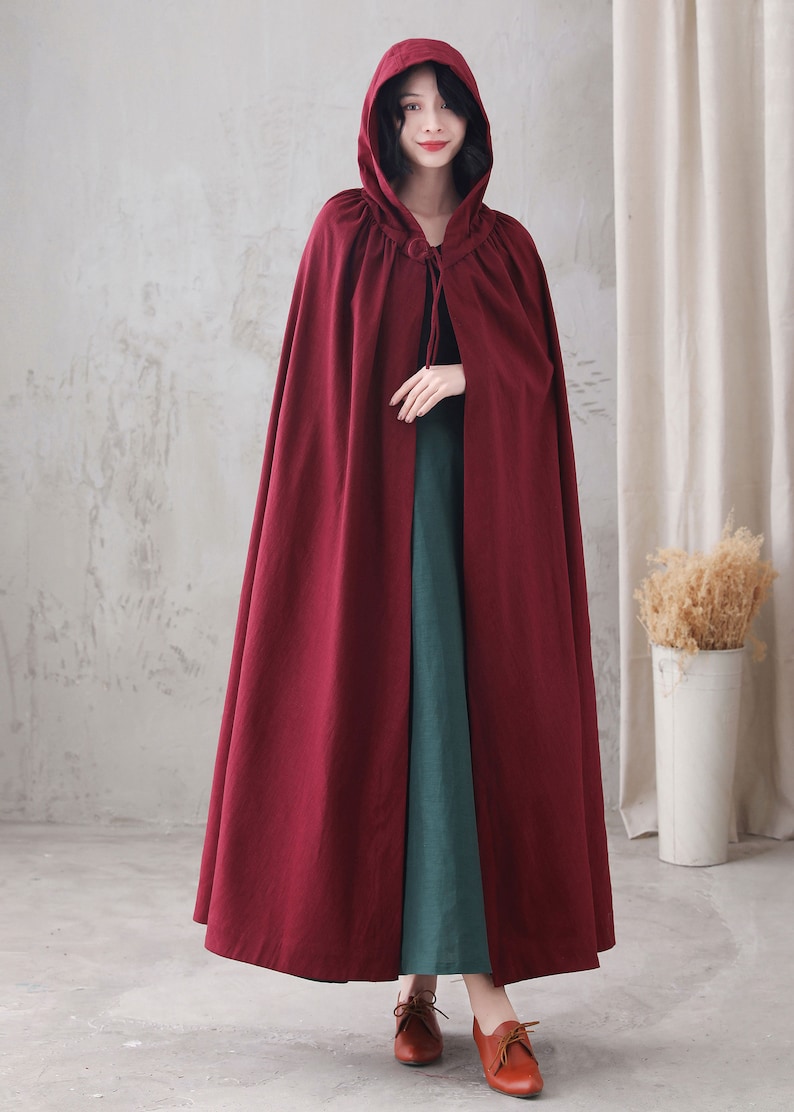 Black Medieval Linen Maxi Cloak With Hood, Linen Ranger Hooded Cloak ...
