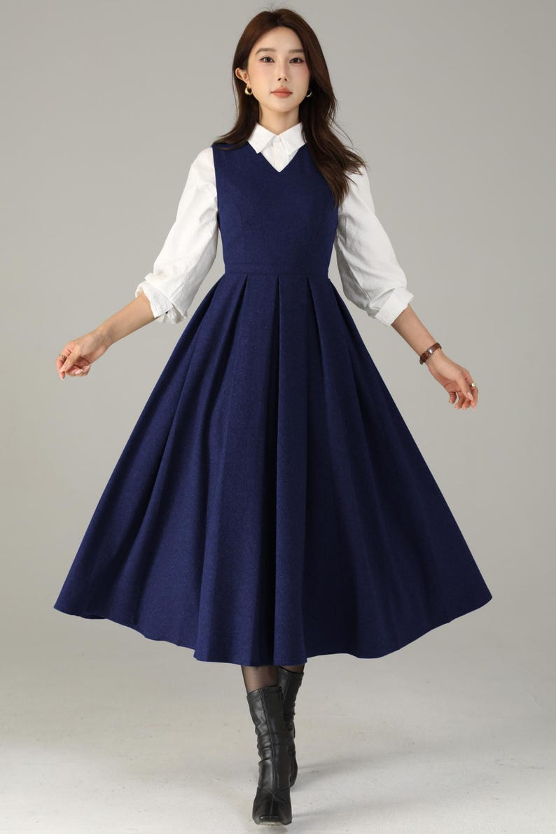 Grey Wool Midi Pinafore Dress: Vintage Style Pleated Jumper, Sleeveless ...