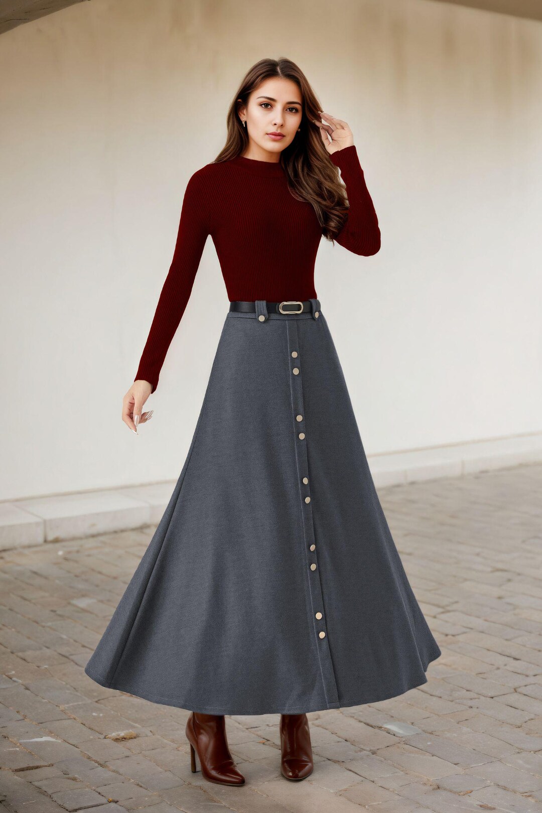 Long Wool Skirt, Maxi Wool Skirt, A-line Wool Skirt, Gray Wool Skirt ...
