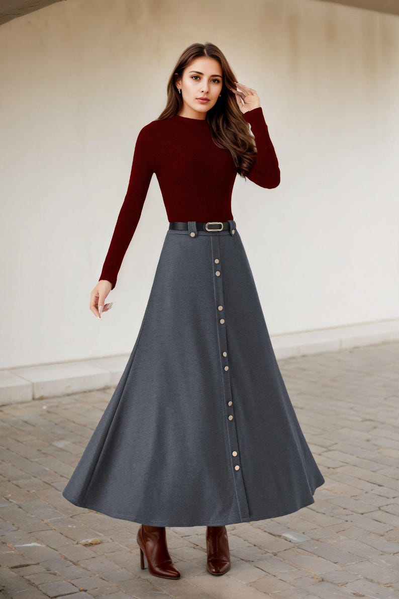 Long Wool Skirt, Maxi Wool Skirt, A-line Wool Skirt, Gray Wool Skirt ...