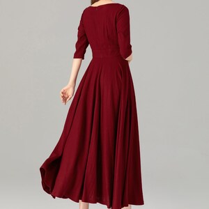 Linen Dress, Red Linen Dress, Midi Linen Dress, Swing Linen Dress ...