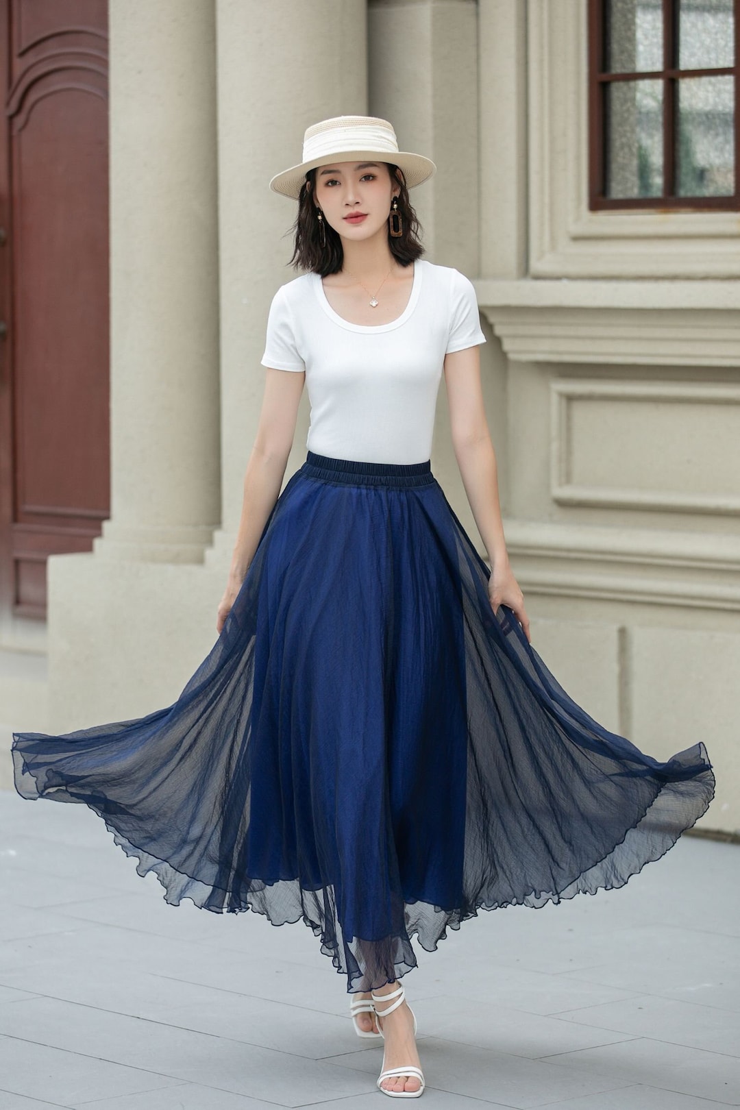 Chiffon Midi Skirt, Summer Chiffon Skirt Women, Blue Swing Circle Skirt ...