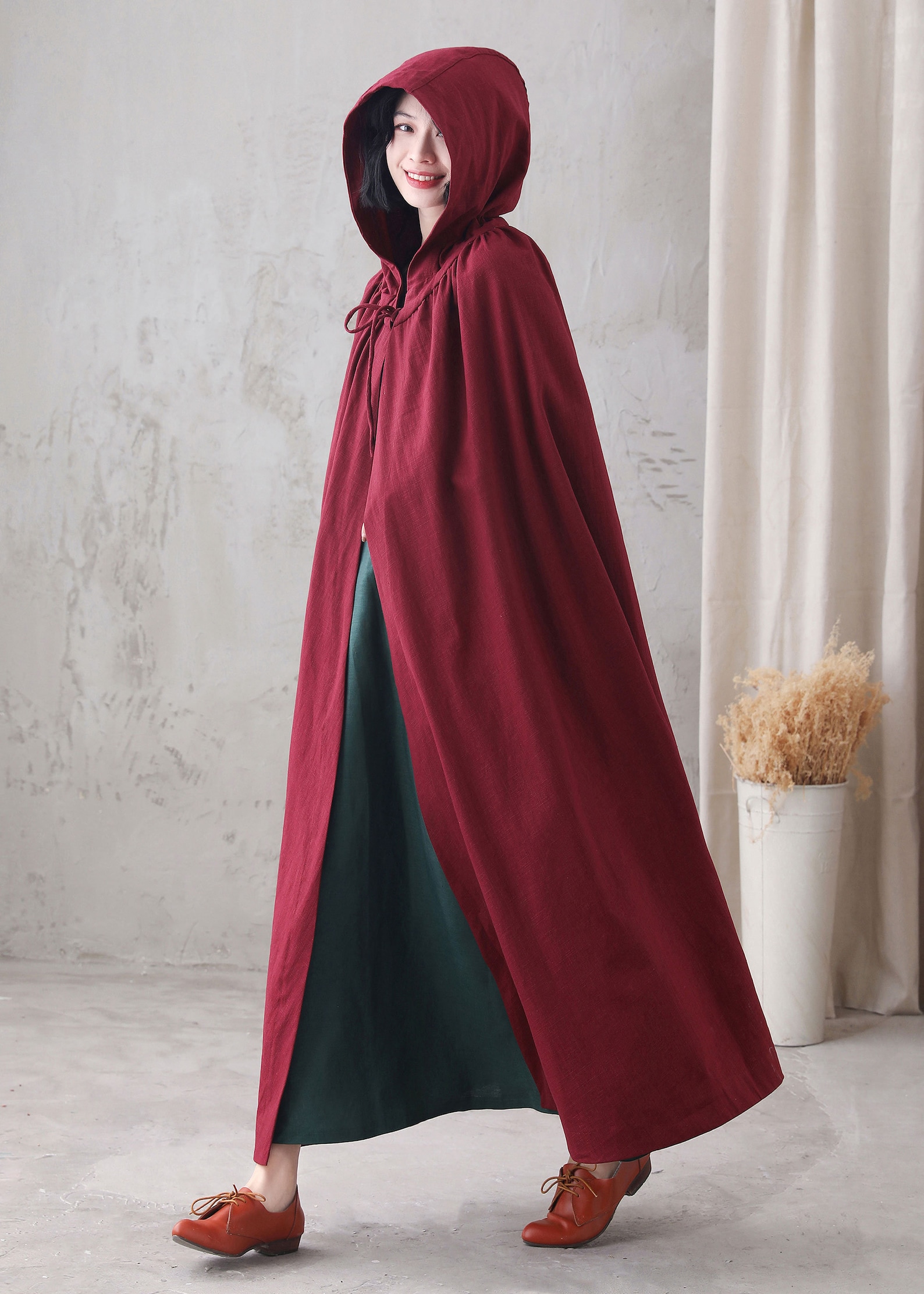 Black Medieval Linen Maxi Cloak With Hood Linen Ranger Hooded - Etsy