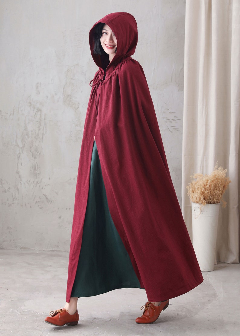 Black Medieval Linen Maxi Cloak With Hood Linen Ranger Hooded - Etsy