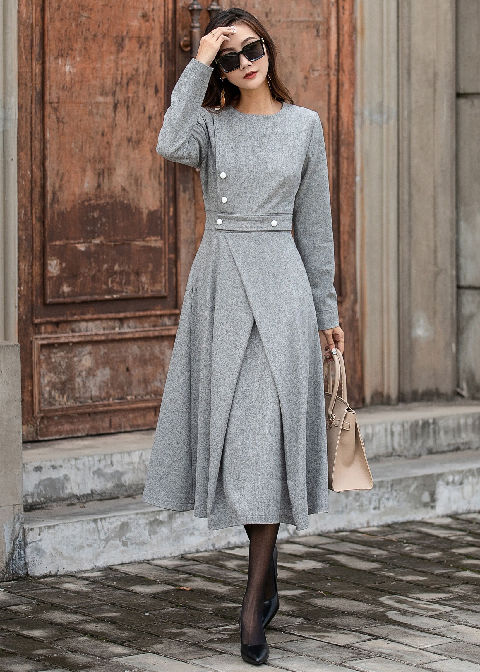Wool Dress, Gray Wool Midi Dress, Long Wool Dress, A-line Wool Dress, Gray Wool Midi Dress, Long Wool Dress, A-line