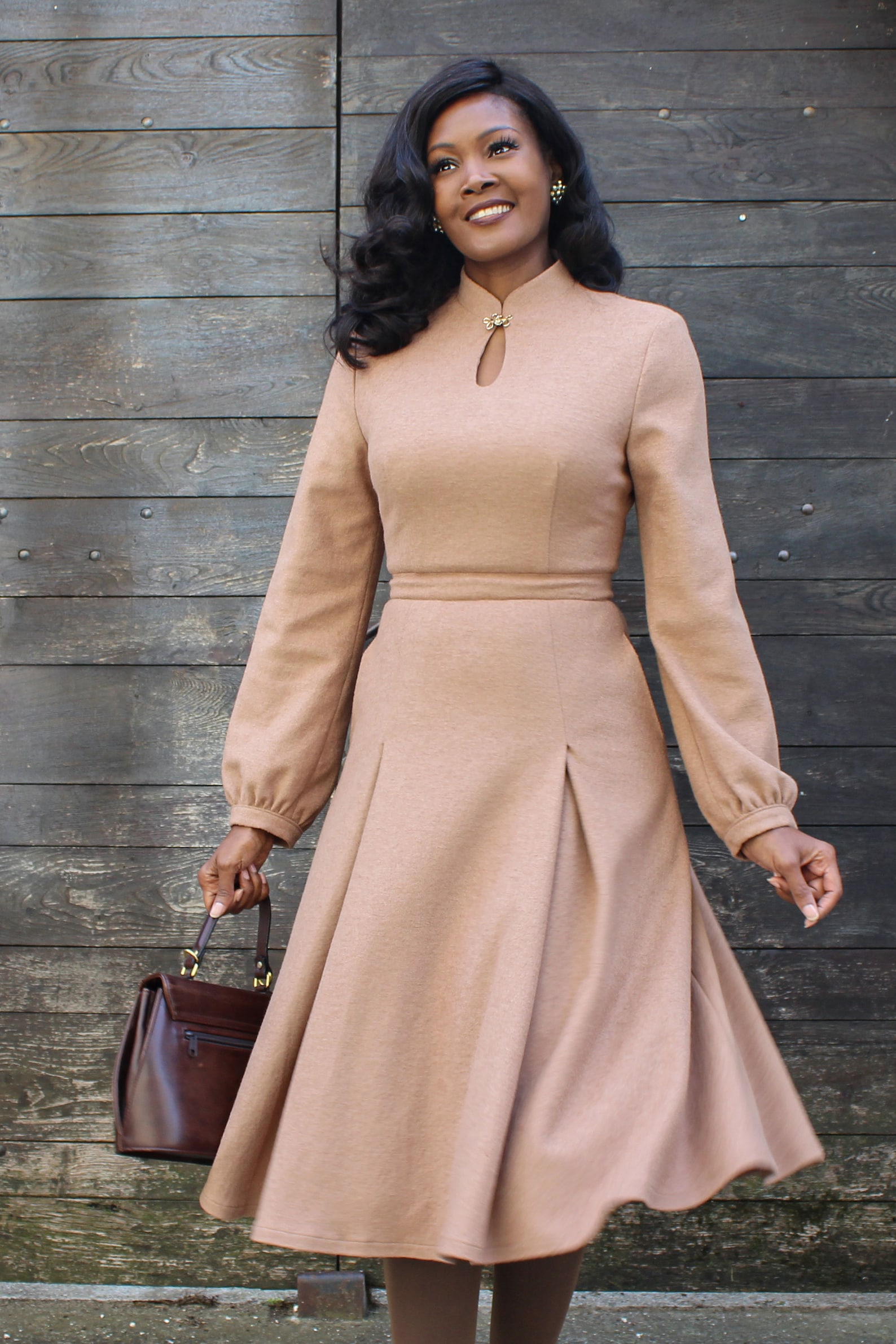 Vintage Inspired Wool Dress, Green Dress for Women, Midi Dress With ...