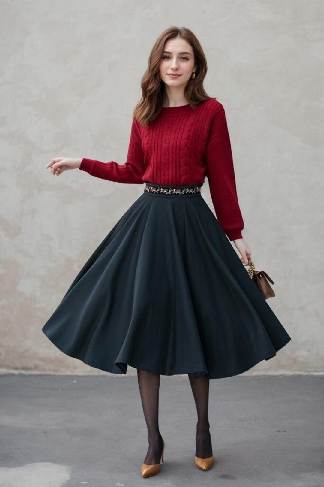 Black Wool Skirt, Midi Skirt, Womens Wool Skirt, Winter Skirt, High ...