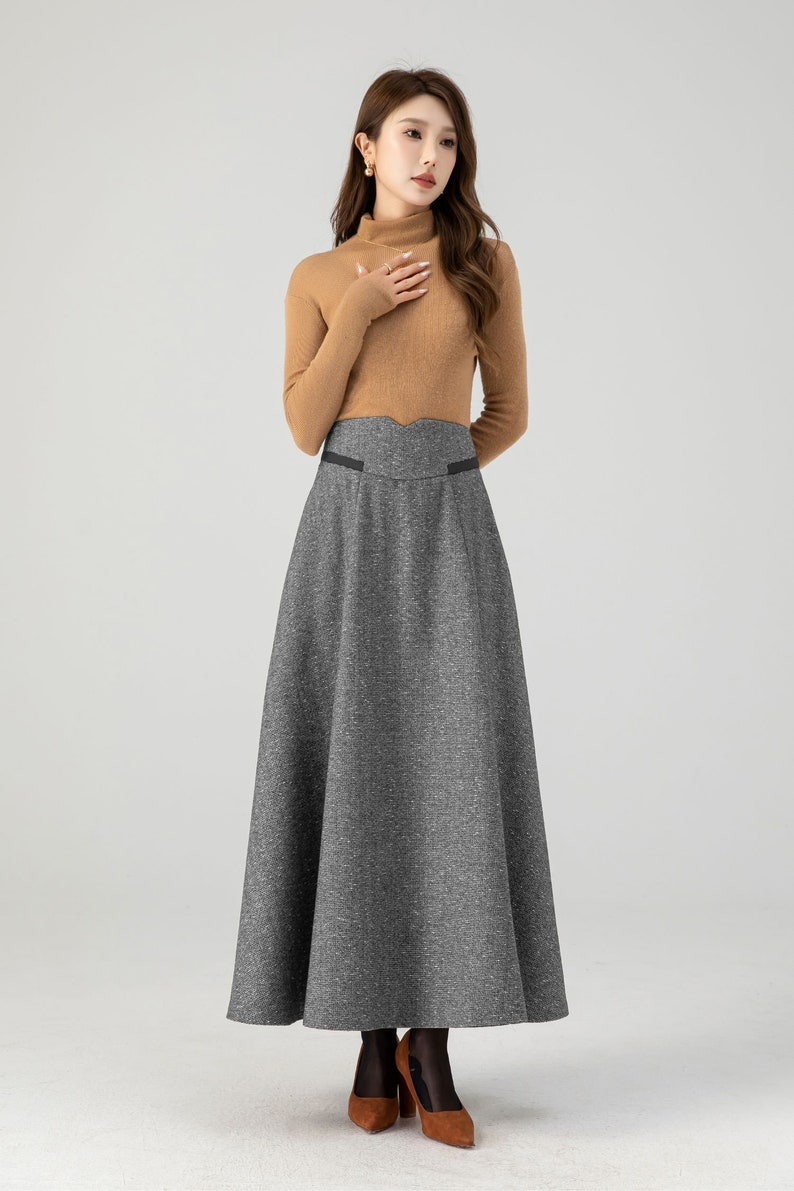 Grey Wool Maxi Skirt, High Waisted A-line Swing Skirt, Custom Made ...