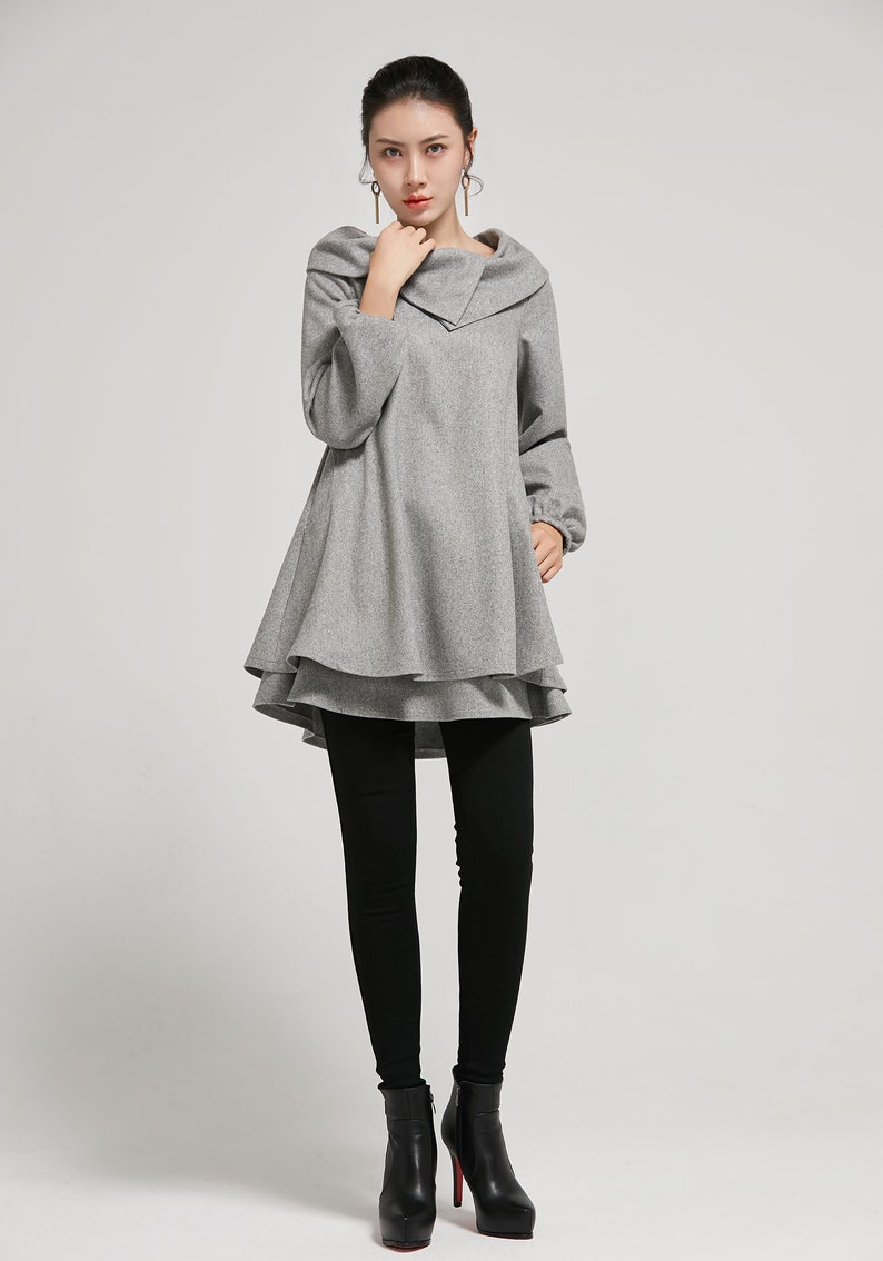 Wool Dress, Gray Dress Women, Winter Tunic Dress, Tunic Dress Pockets ...