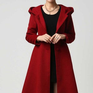Red Swing Hooded Princess Wool Coat, Women's Winter Single Breasted ...