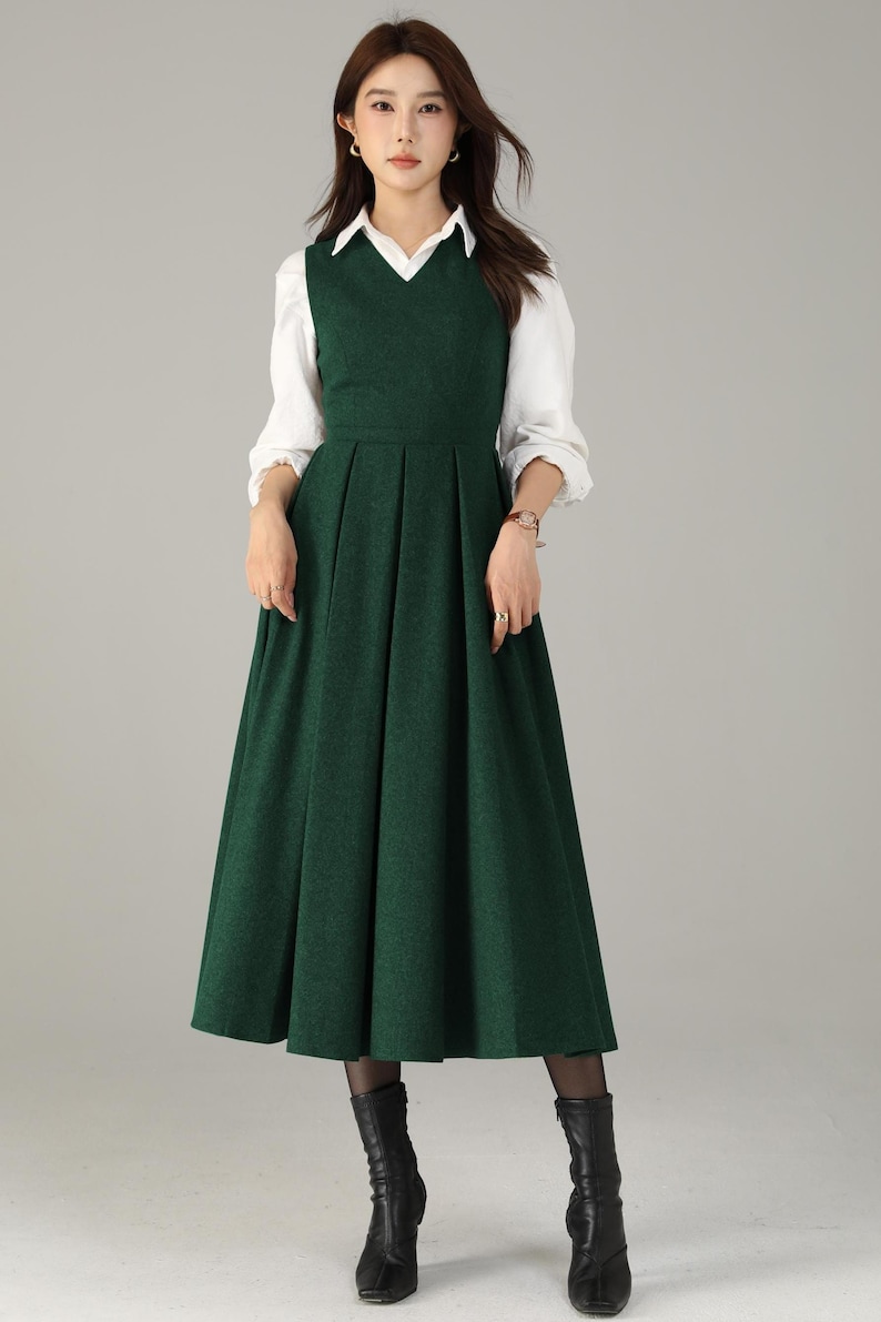 Grey Wool Midi Pinafore Dress: Vintage Style Pleated Jumper, Sleeveless ...