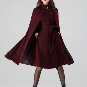 Black Wool Cape Coat for Women, Plus Size Wool Cape Cloak Coat, Autumn ...
