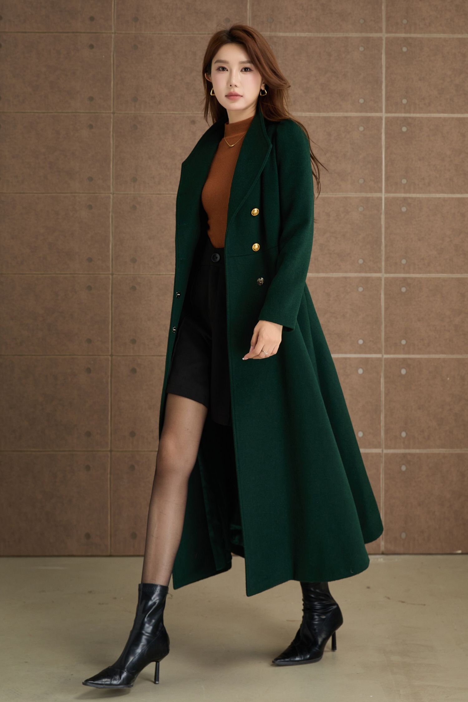 Green Wool Coat, Military Coat, Womens Coat, Long Wool Coat, A Line ...