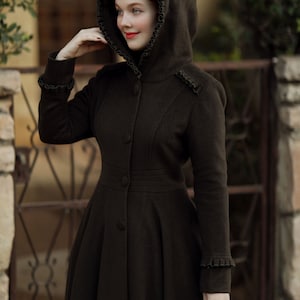 Long Wool Princess Coat, Hooded Wool Coat, Winter Coat Women, Swing ...